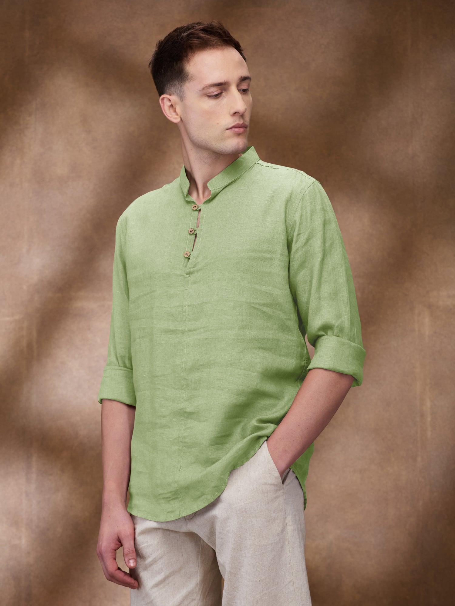 Evergreen 100% Pure Linen Short Kurta – Bhrata