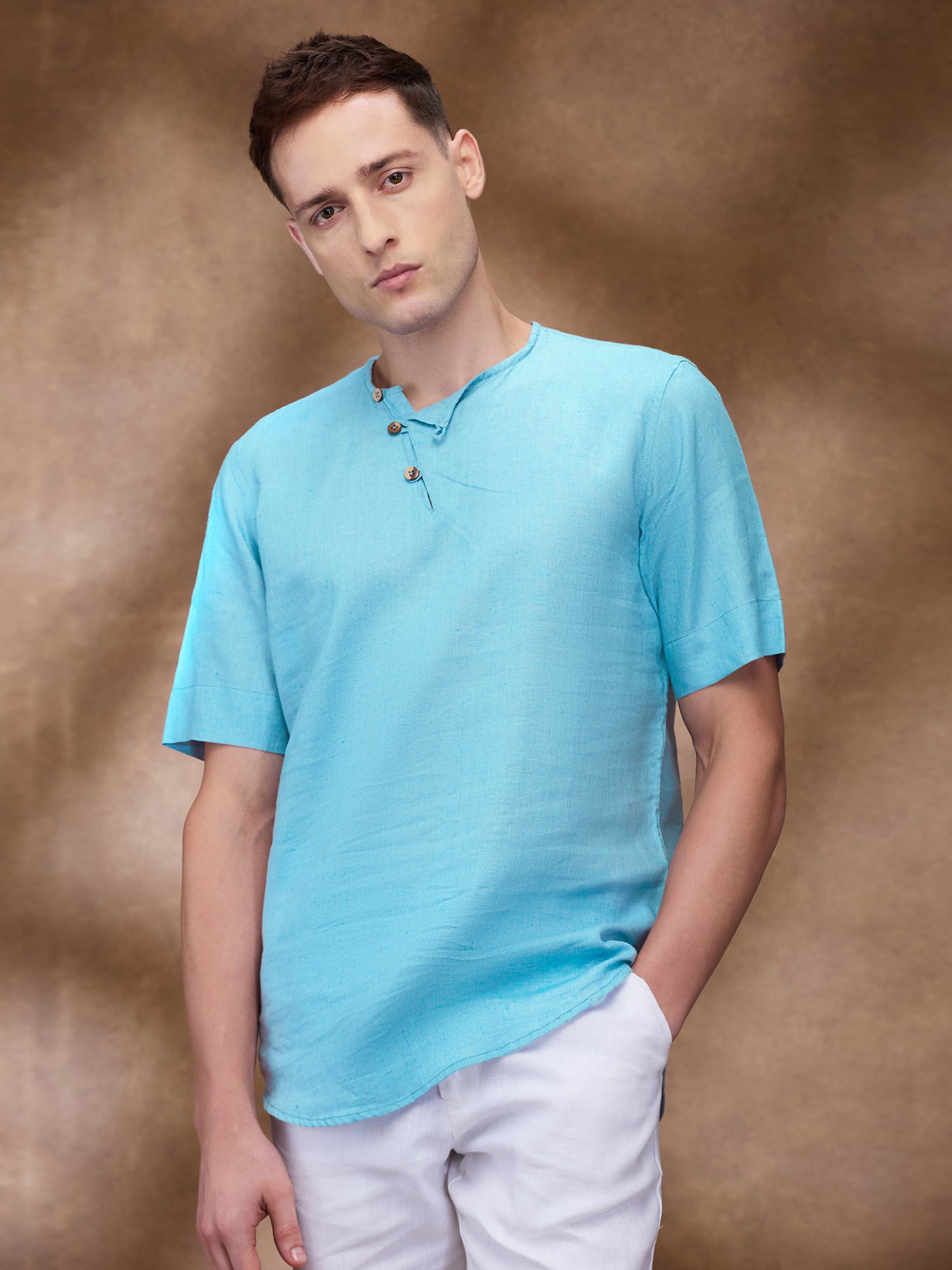 Sky Blue 100% Linen T-Shirt – Bhrata